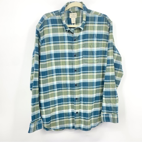 L.L. Bean | Shirts | Ll Bean Men Size Large Shirt Button Down Top Blue Green Checkered Plaid ...